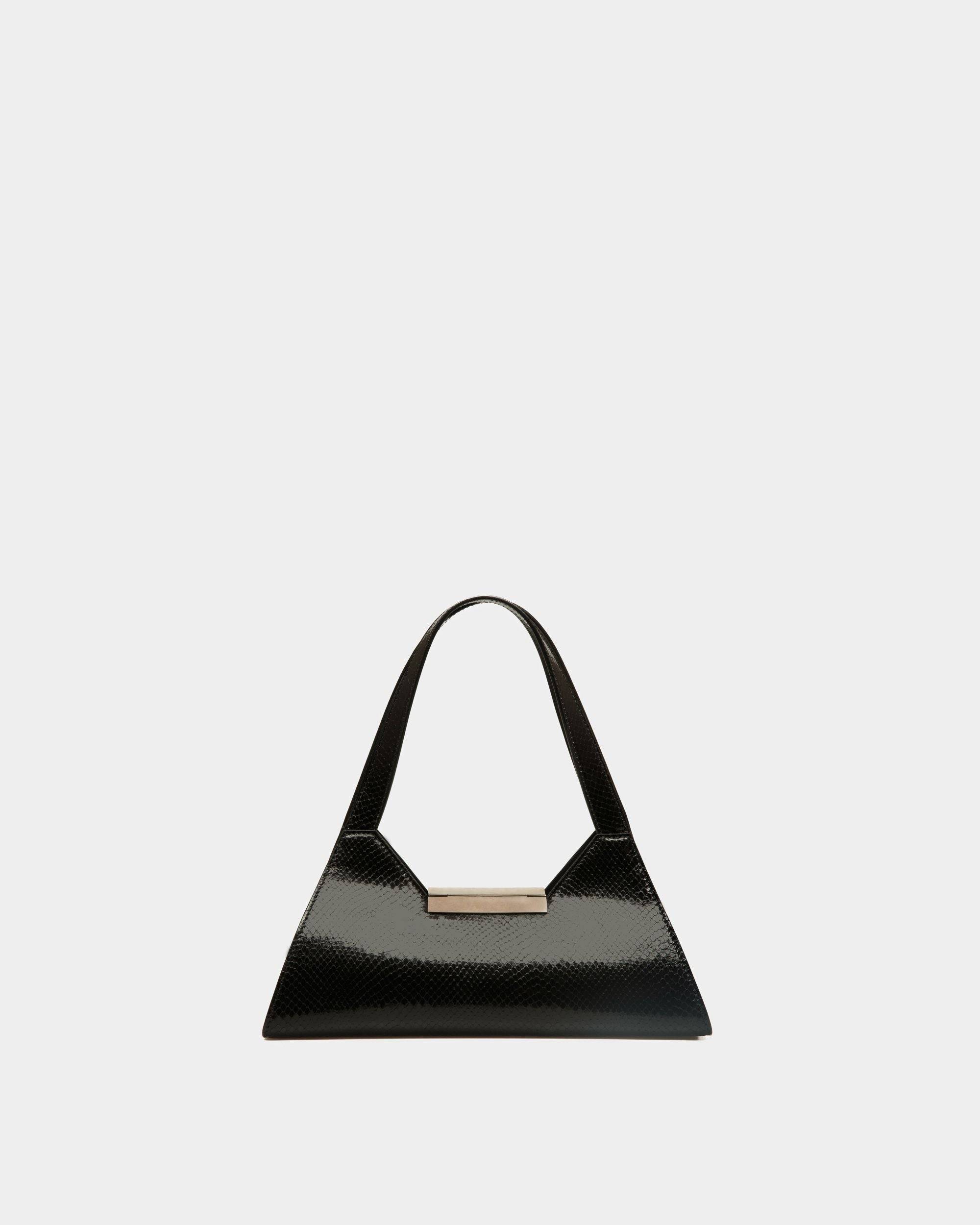 Women S Tilt Small Shoulder Bag In Black Python Printed Leather Bally